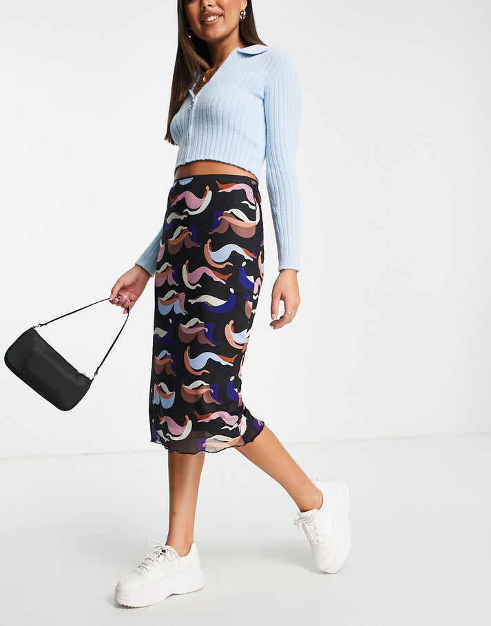 Monki people print mesh midi skirt in multi - MULTI – ASOS Sample Sale