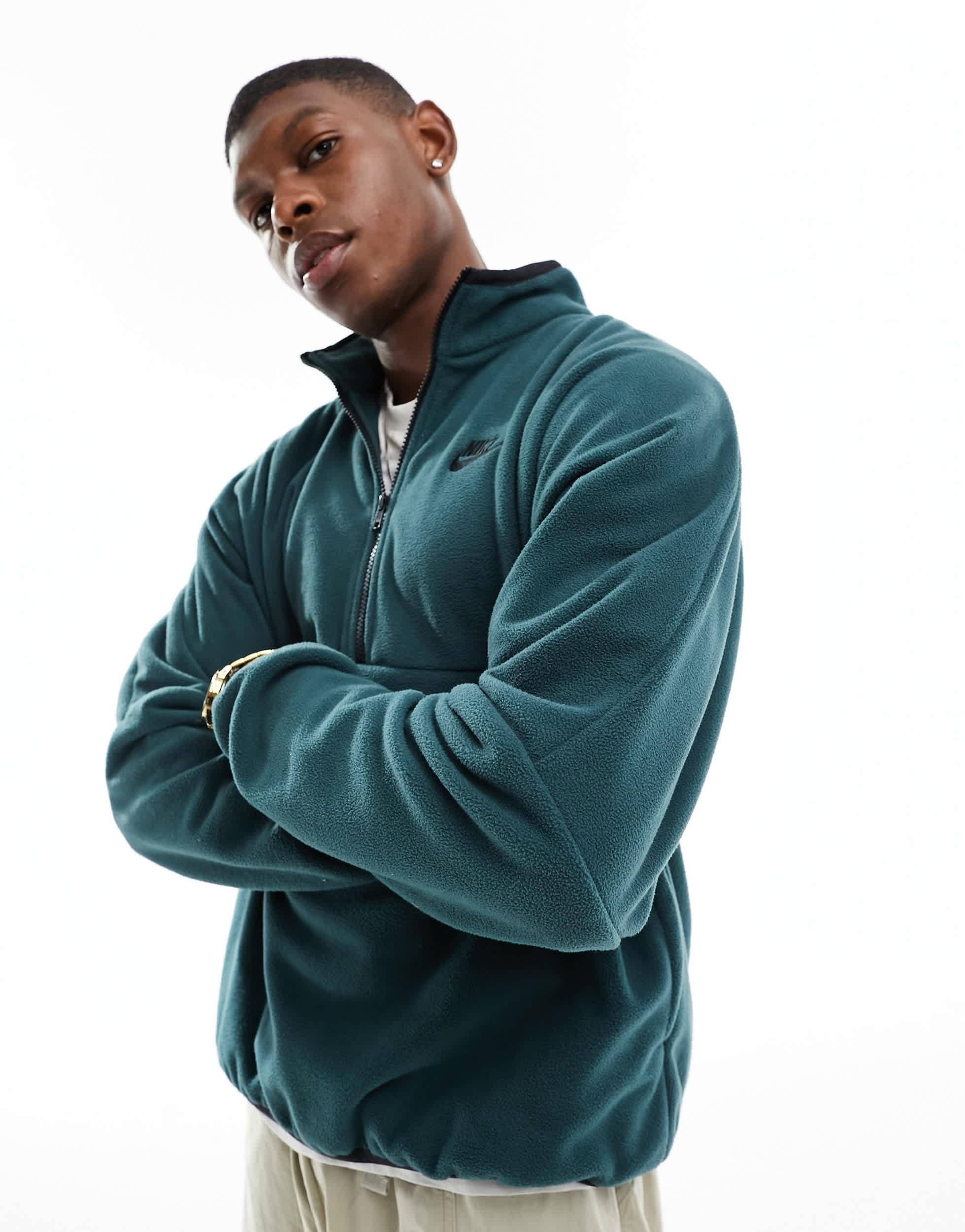 Nike Club+ half zip sweatshirt in deep jungle and black – ASOS Sample Sale