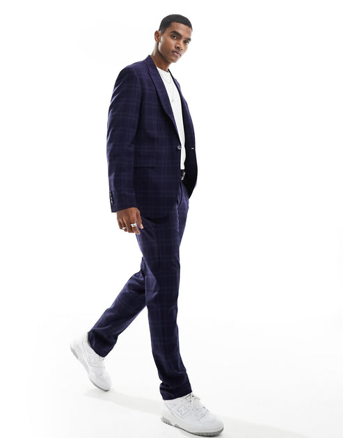 ASOS DESIGN slim shadow check suit trouser in navy – ASOS Sample Sale