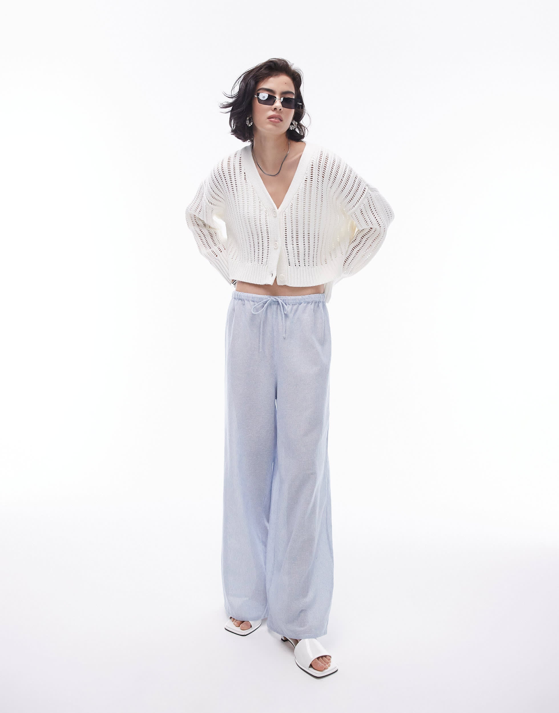 Topshop knitted open stitch cardigan in ivory – ASOS Sample Sale