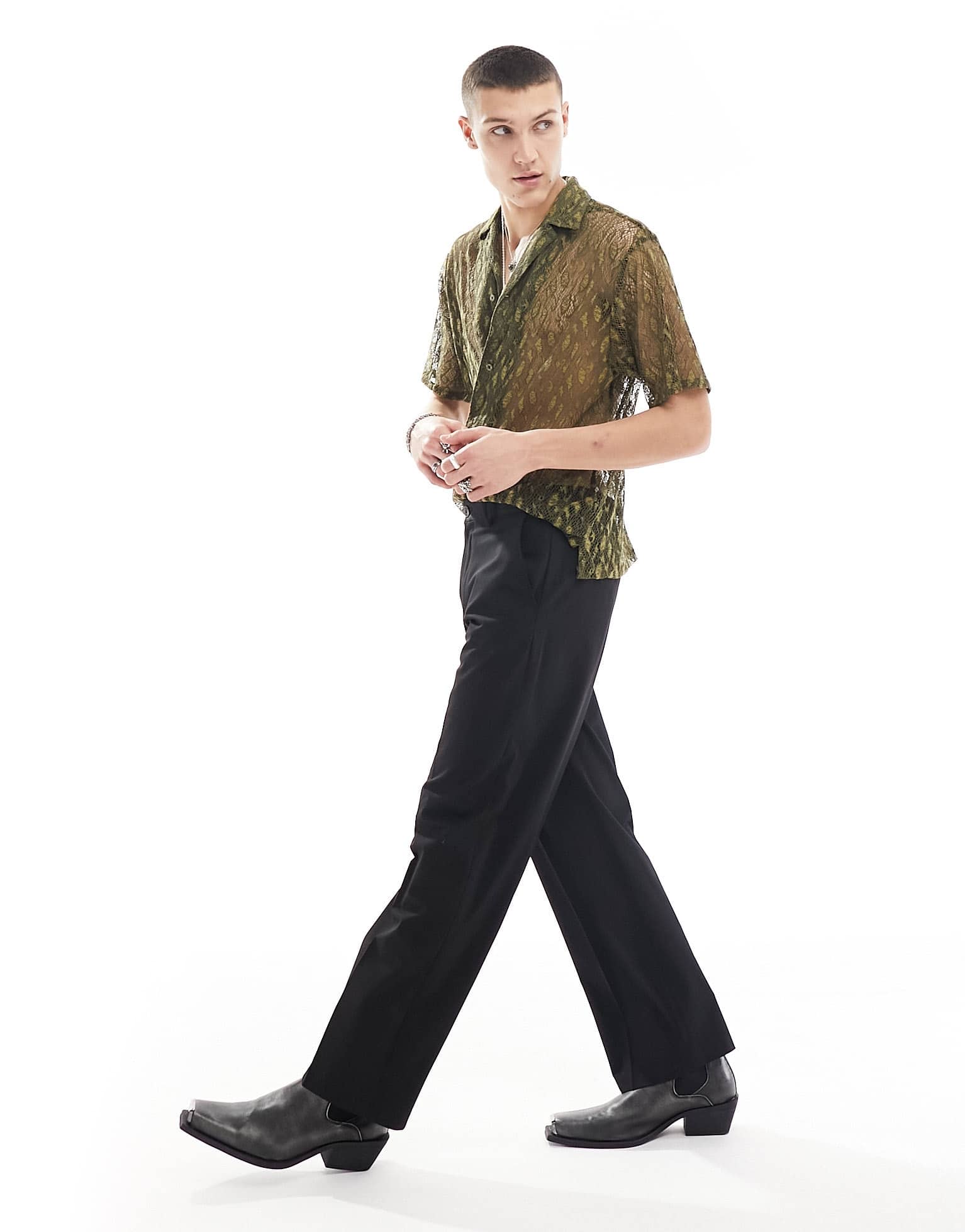 Twisted Tailor lace short sleeve revere shirt in khaki – ASOS Sample Sale