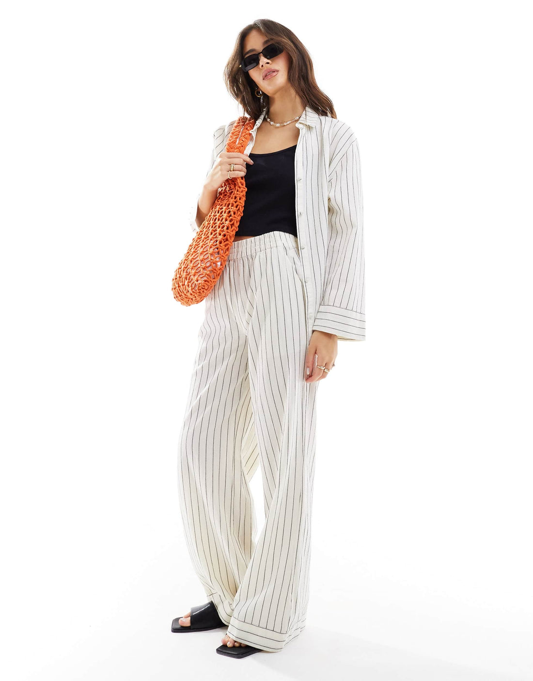 Nobody's Child Misha wide leg trouser co-ord in cream pinstripe – ASOS ...