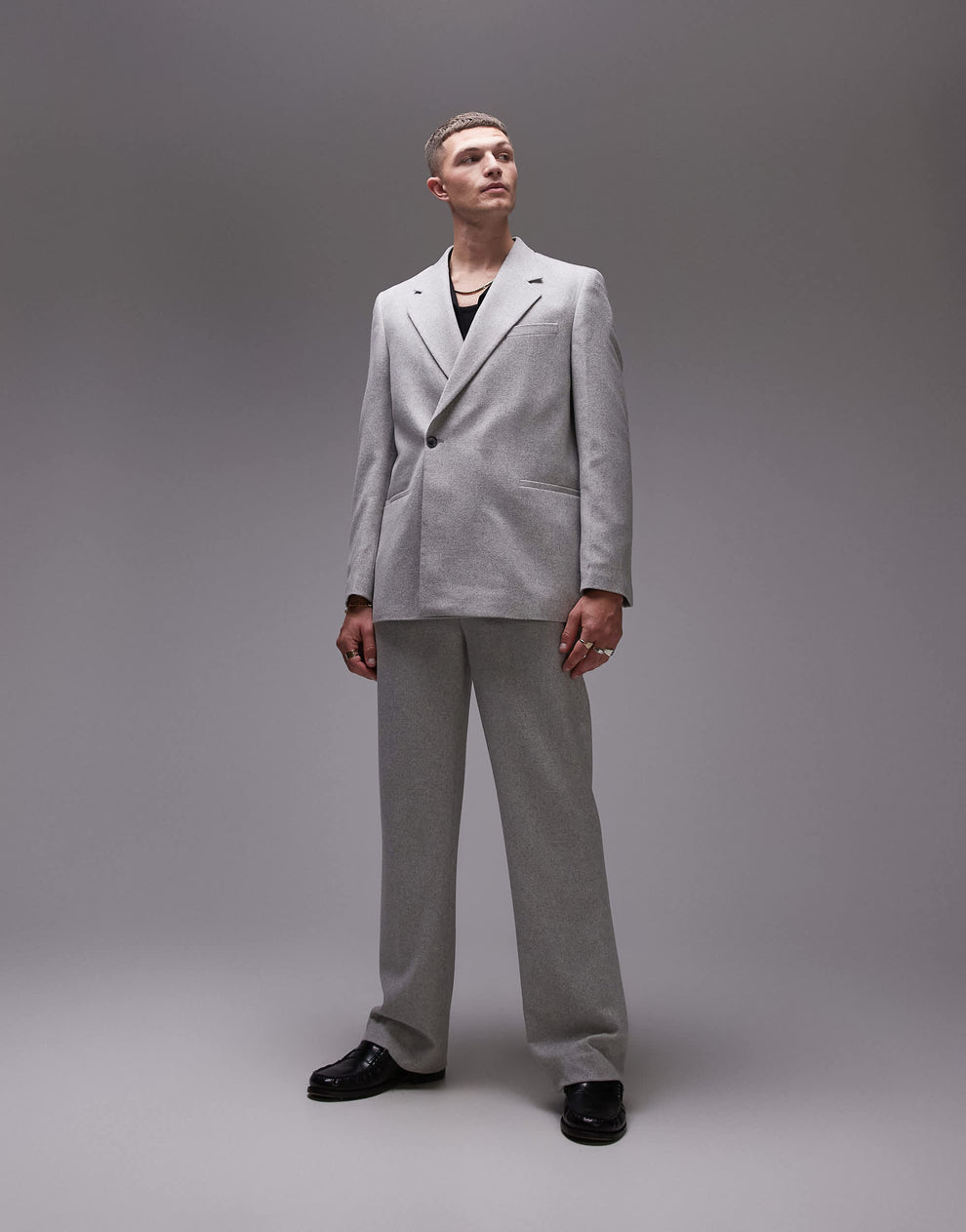 Topman premium wool mix oversized double breasted suit jacket in light ...