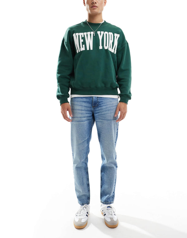 ASOS DESIGN tapered jeans in mid wash blue – ASOS Sample Sale