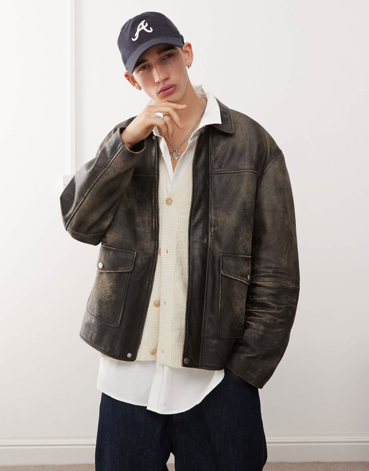 Reclaimed Vintage real leather washed trucker – ASOS Sample Sale