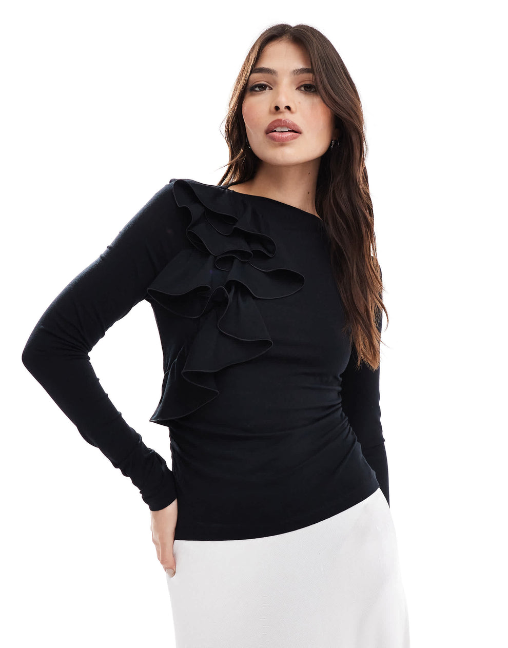 & Other Stories jersey long sleeve top with ruffle applique detail in ...