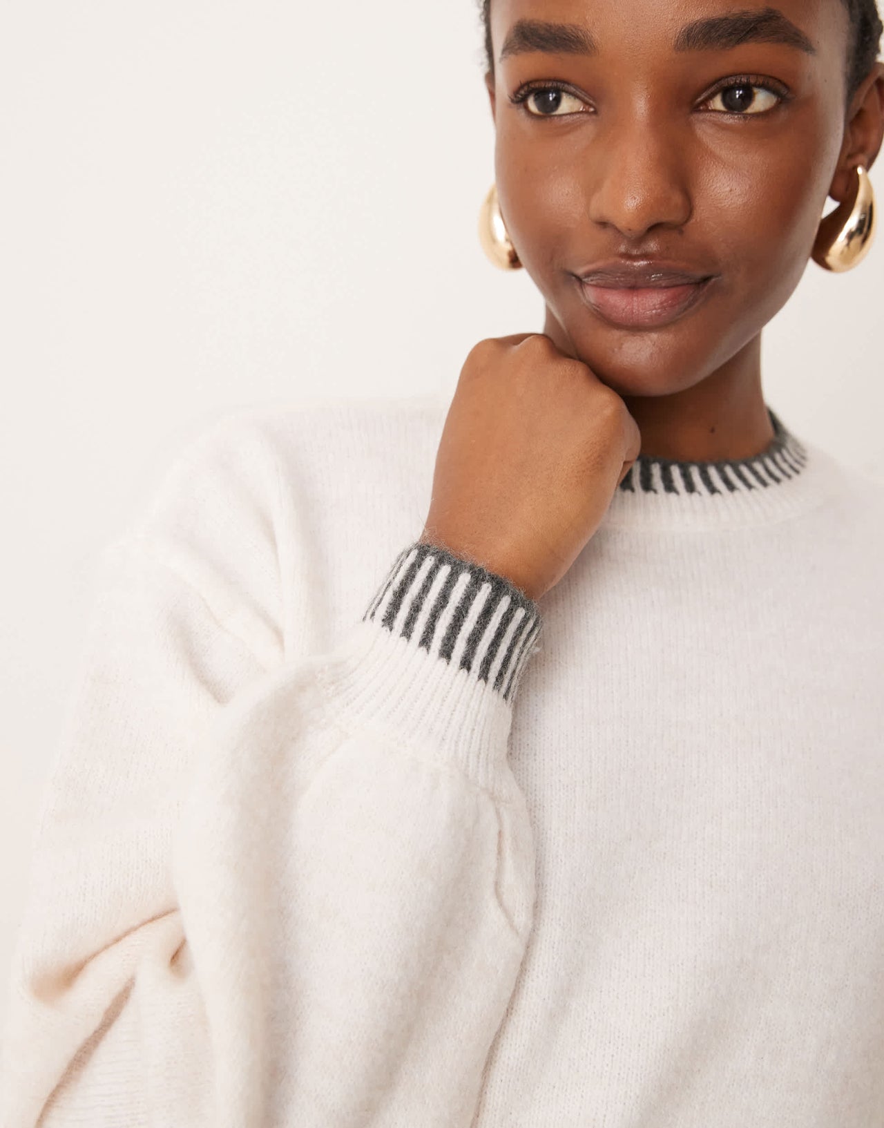 Vila knitted oversized jumper co-ord with contrast stitch in cream ...