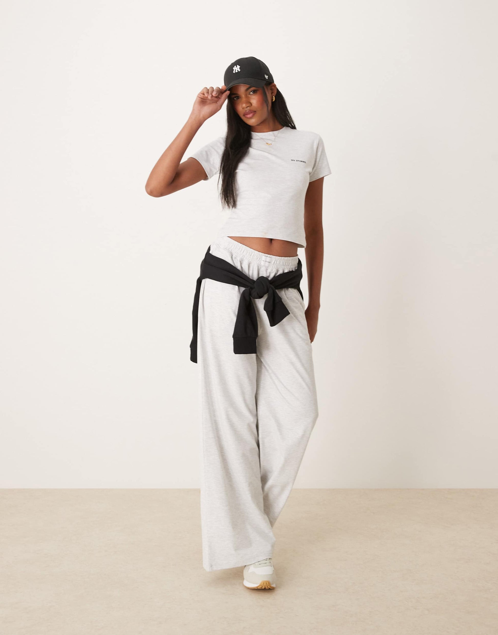 Six Stories soft baby tee co-ord in grey – ASOS Sample Sale