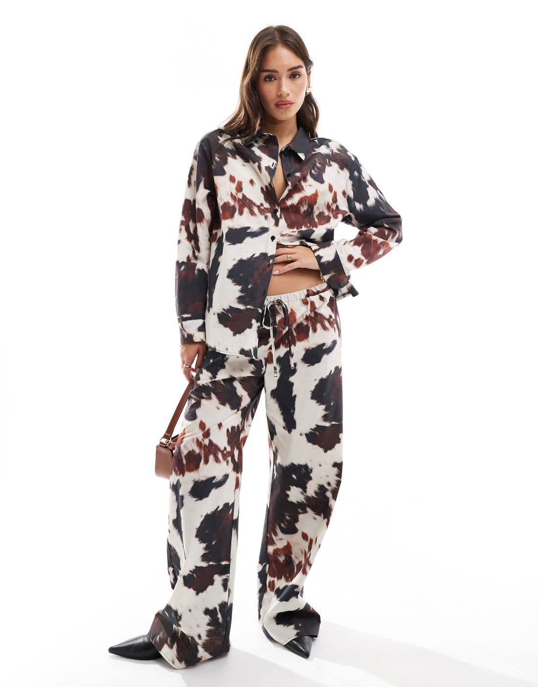 ASOS DESIGN poplin wide leg trouser in cow print – ASOS Sample Sale