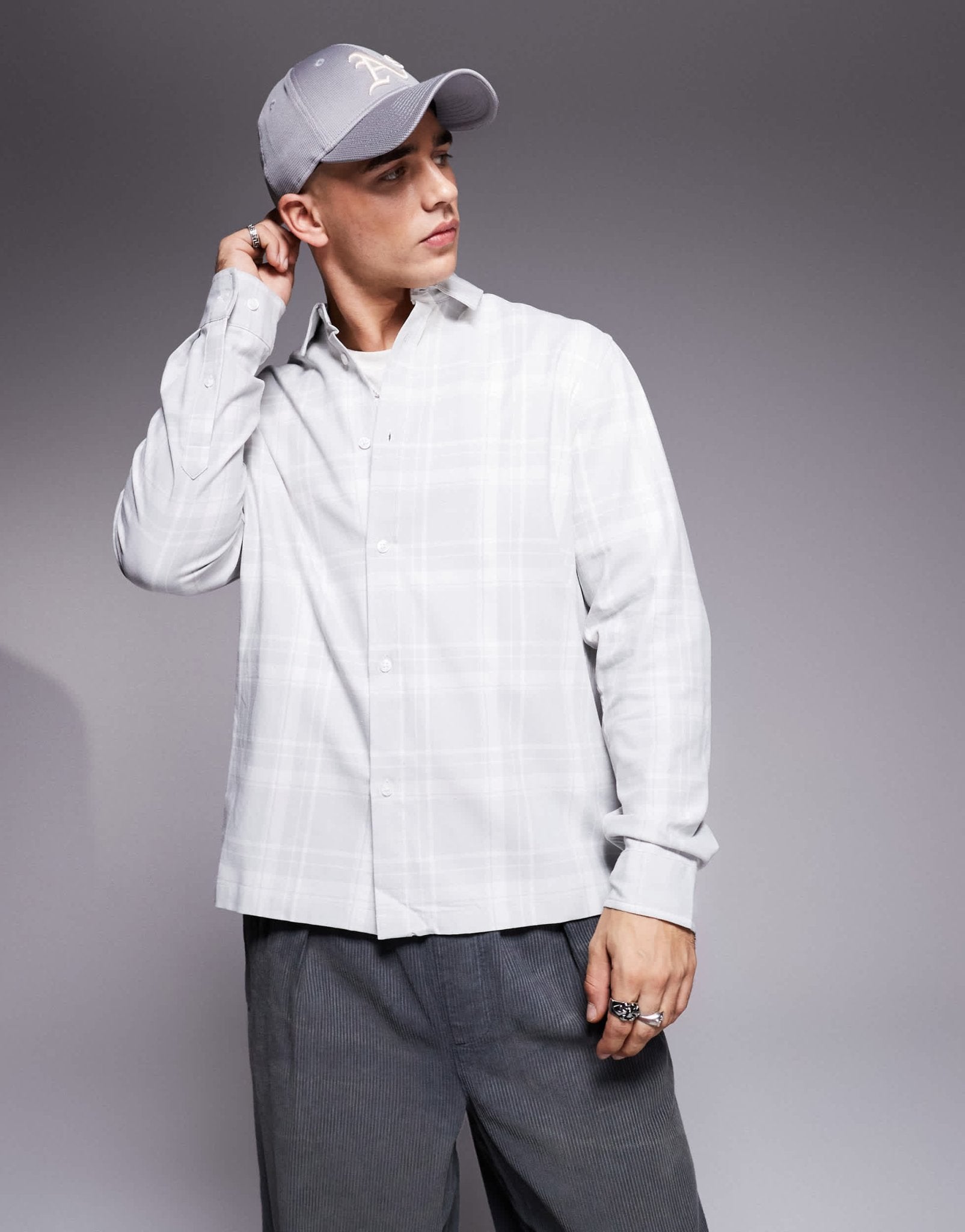 ASOS DESIGN slim check shirt in grey – ASOS Sample Sale