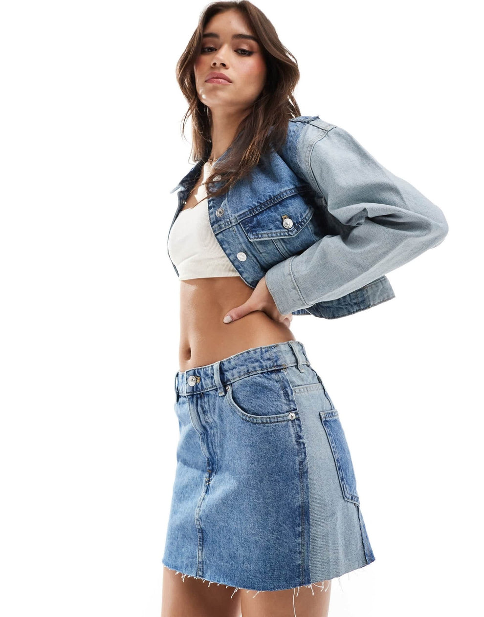 Mango mixed denim mini co-ord skirt in blue – ASOS Sample Sale