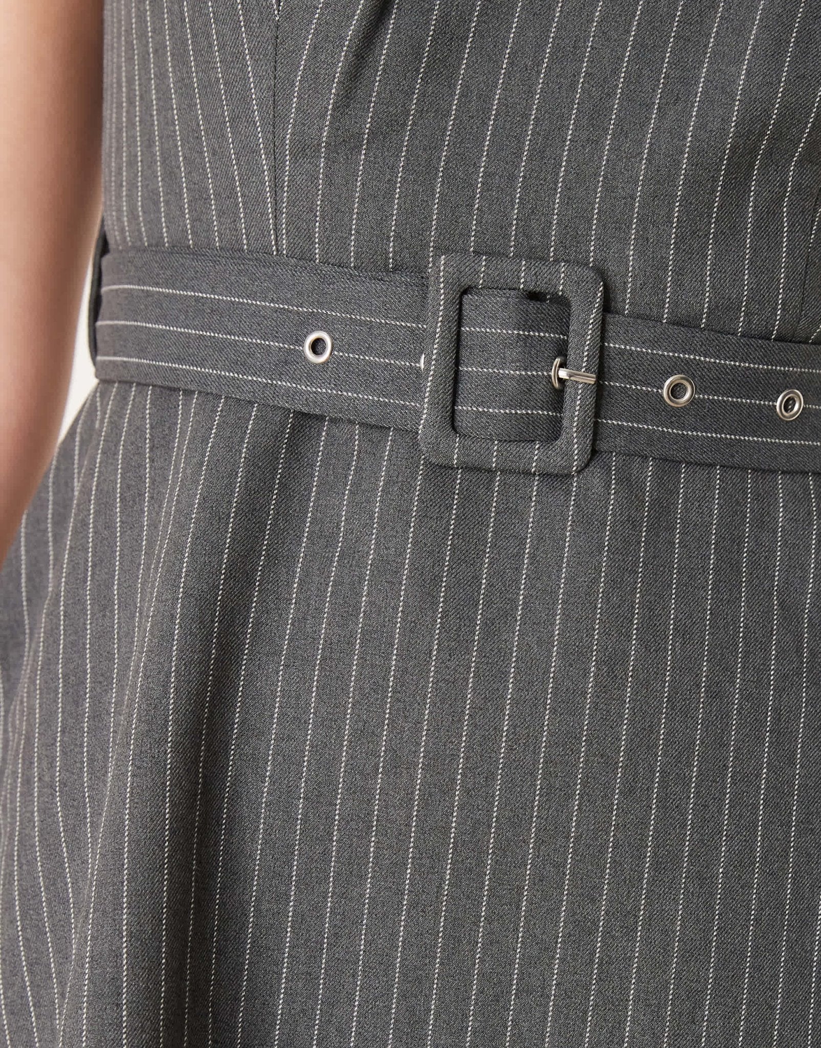 New Look pinstripe belted pinny dress in grey – ASOS Sample Sale