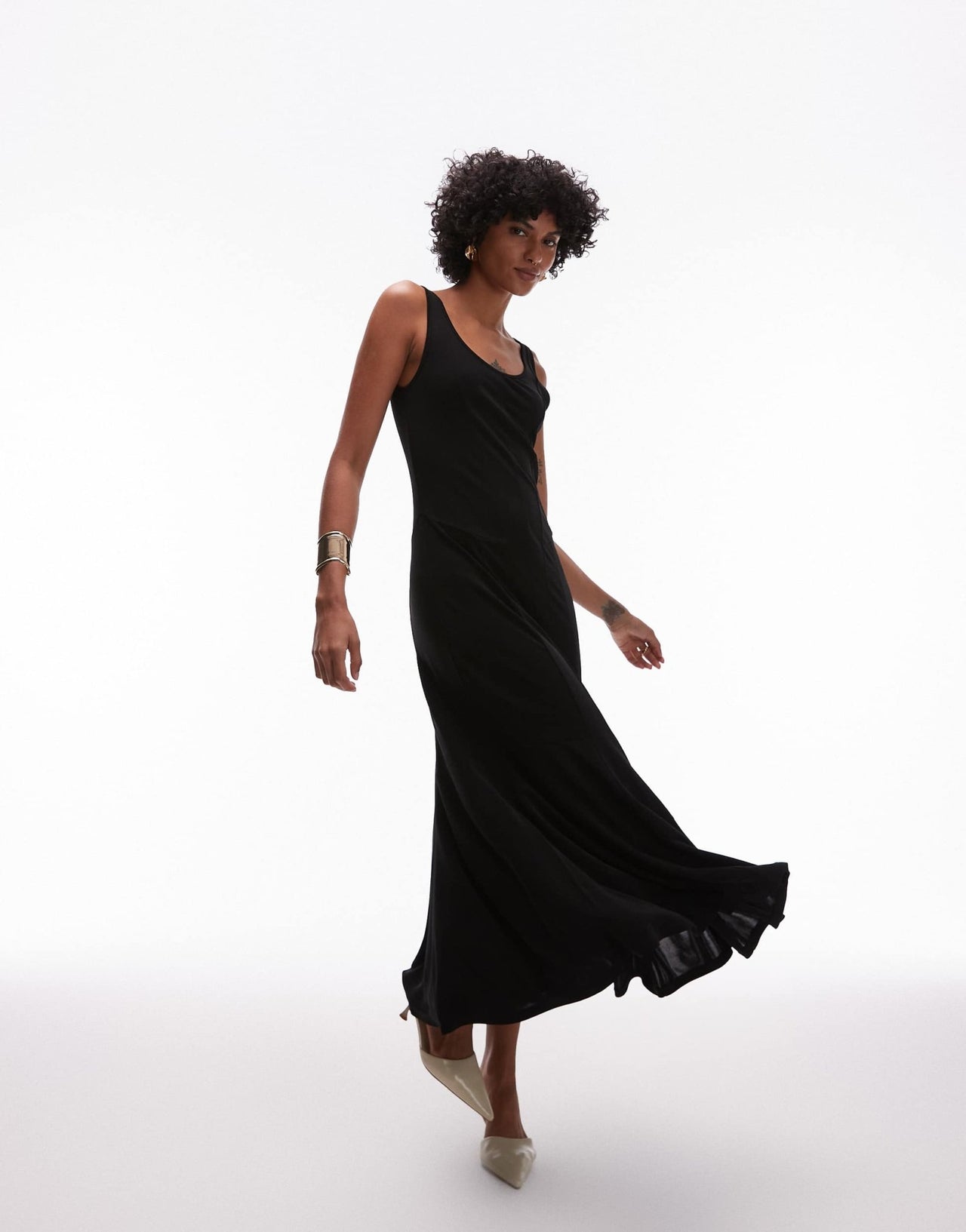 & Other Stories jersey maxi dress with corset bodice and panels in bla ...