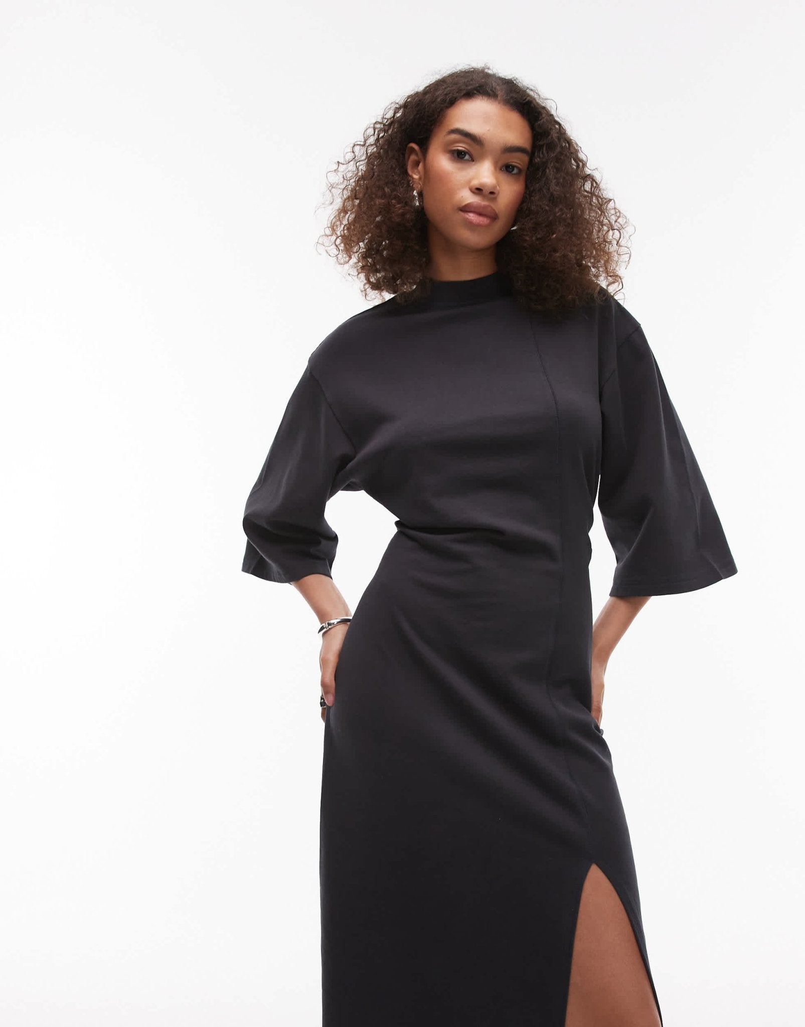 & Other Stories jersey midi dress with wide sleeves and front split in ...