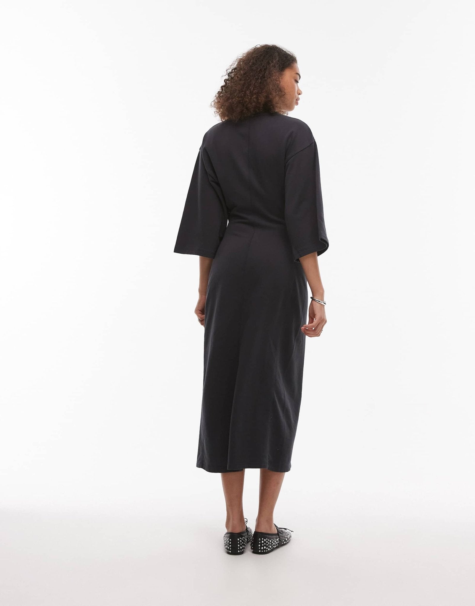 & Other Stories jersey midi dress with wide sleeves and front split in ...
